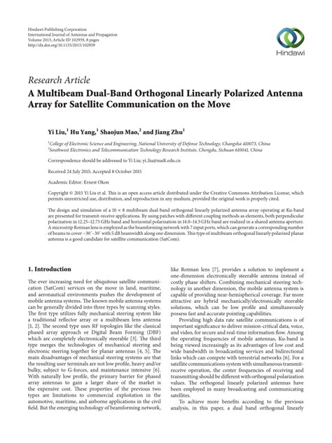 Pdf A Multibeam Dual Band Orthogonal Linearly Polarized Antenna Array For Satellite