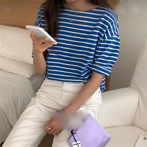 고퀄 10수 코튼100 튤립 볼륨 소매 스트라이프 헬로마켓