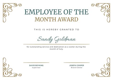 Employee Month Certificate Template