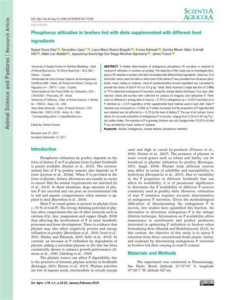 Pdf Phosphorus Utilization In Broilers Fed With Diets Supplemented