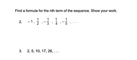 Solved Find A Formula For The Nth Term Of The Sequence Show Chegg Com