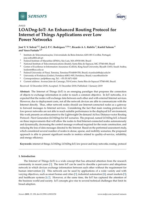 Pdf Loadng Iot An Enhanced Routing Protocol For Internet Of Things