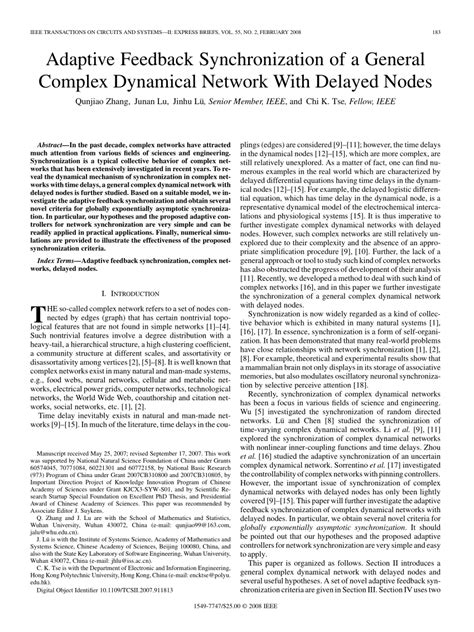 Pdf Adaptive Feedback Synchronization Of A General Complex Dynamical