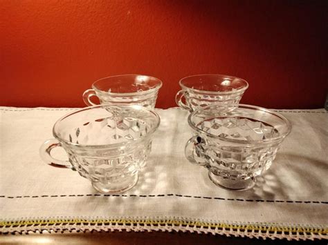 4 Tea Coffee Punch Cups Flared Lip Footed Fostoria American Clear