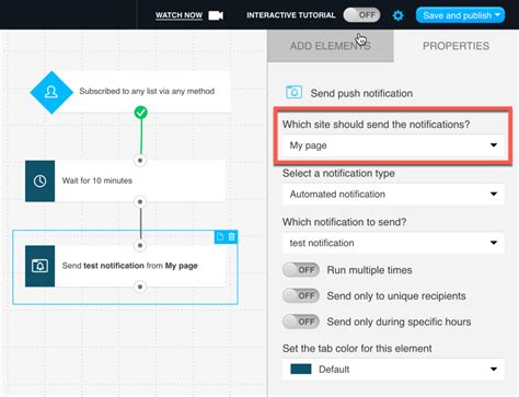 how to use send push notification action