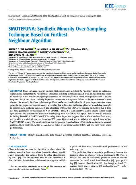 Pdf Smotefuna Synthetic Minority Over Sampling Technique Based On Furthest Neighbour