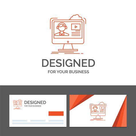 Business Logo Template For Tutorials Video Media Online Education Orange Visiting Cards