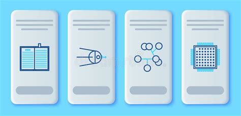 Set Line Satellite Molecule Open Science Book And Processor Icon Vector Stock Vector