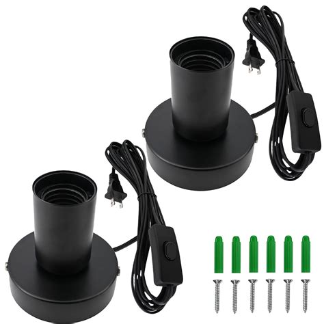 Aplstar 2 Pcs 15 Feet Black Light Socket With Cord Light Bulb Base E26