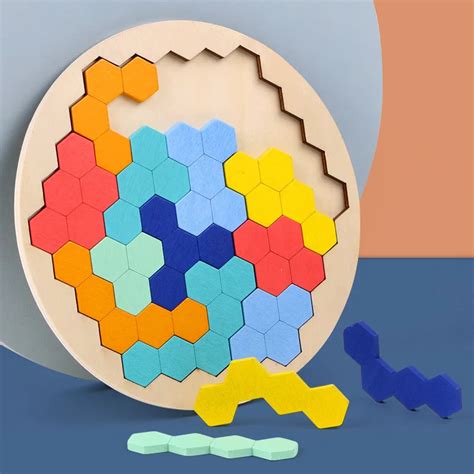 나무 라운드 육각 다채로운 블록 퍼즐 유치원 교육퍼즐 Aliexpress