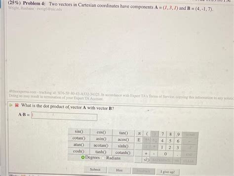 Solved Problem Two Vectors In Cartesian Chegg