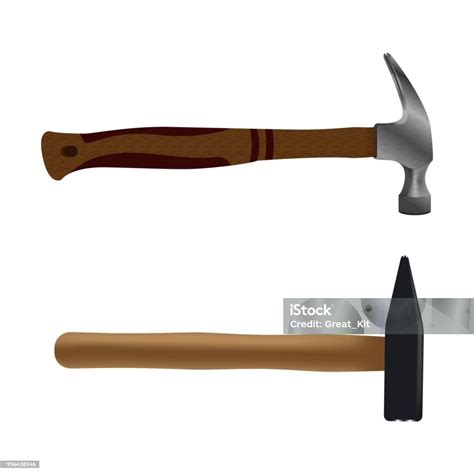 망치 아이콘입니다 현실적인 금속 망치는 나무로 되는 손잡이와 목공에 대 한 흰색 배경에 고립 된 평면 벡터 일러스트입니다 강철에 대한 스톡 벡터 아트 및 기타 이미지
