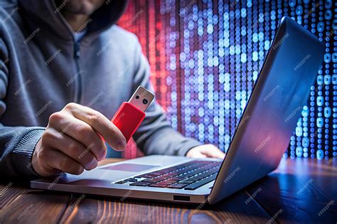 A Hacker Inserting A Usb Drive Into A Computer With A Data Breach
