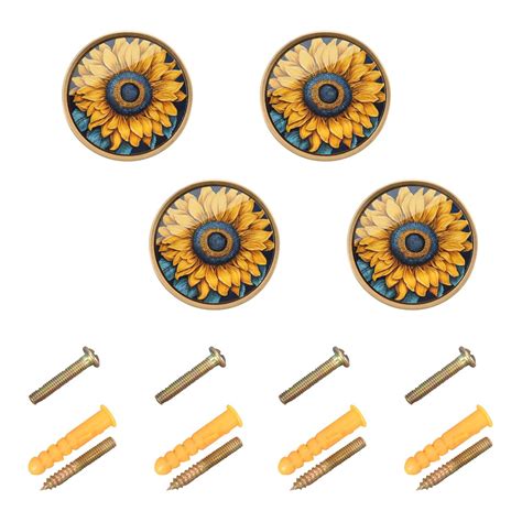 Sunflowers On Blue Cabinet Knobs Kitchen Drawers Knobs Door Round Pulls Knob Handles Dresser