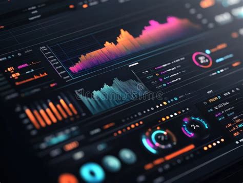 Sleek Digital Dashboard Interface Displaying Vibrant Data Visualizations And Real Time Analytics