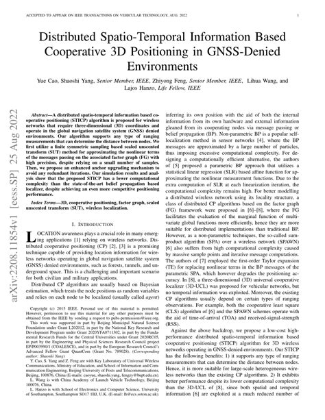Pdf Distributed Spatio Temporal Information Based Cooperative 3d Positioning In Gnss Denied