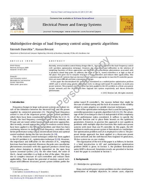 Pdf Multiobjective Design Of Load Frequency Control Using Genetic Algorithms