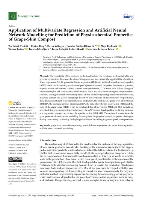 Pdf Application Of Multivariate Regression And Artificial Neural Network Modelling For