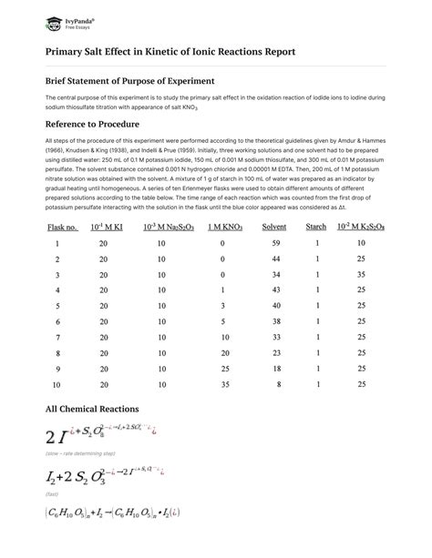 Solution Primary Salt Effect In Kinetic Of Ionic Reactions 1114 Words