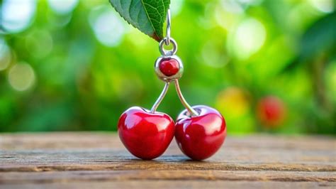 Two Cherries With A Silver Chain That Says Quot Cherries Quot Premium