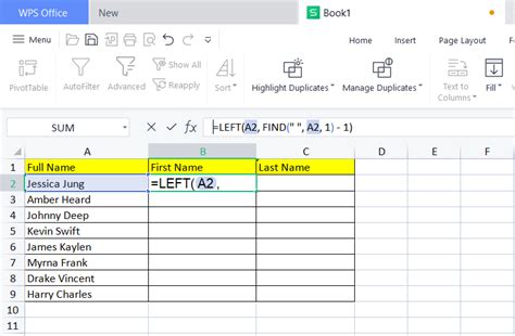 bagaimana memisahkan nama depan dan nama belakang di excel panduan langkah demi langkah wps