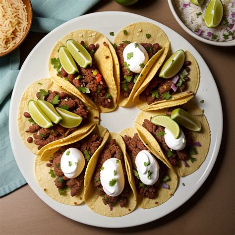 Delicious Tacos With Ground Beef Beans And Fresh Lime Garnish