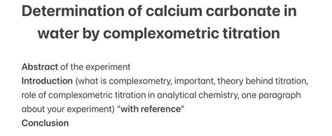 Solved Determination Of Calcium Carbonate In Water By