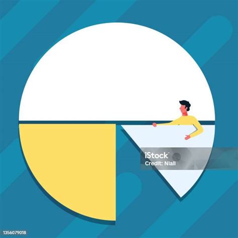 그래프 디자인을 보여주는 원형 차트 조각을 들고 있는 남자 그림 다이어그램의 원형 조각을 완료 신사 서 디자인 개념에 대한 스톡 벡터 아트 및 기타 이미지 Istock