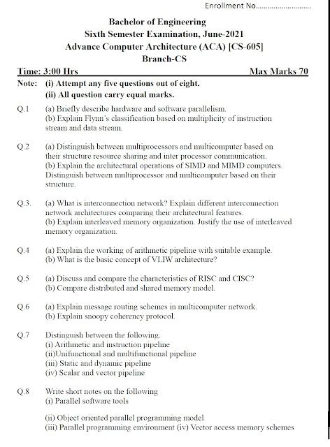Dr Apj Abdul Kalam University Be Vi Sem Cs Advance Computer