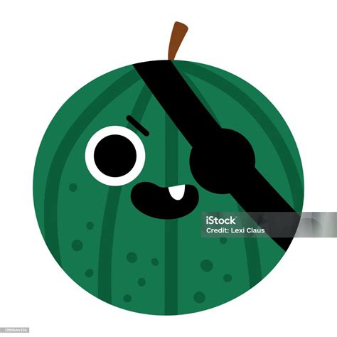 벡터 재미 카와이 수박 아이콘 해적 과일 또는 베리 그림 하얀 배경에 고립 된 눈 눈 패치 및 입이있는 만화 식물 과일 건강한 여름 음식 클립 아트 건강한 식생활에 대한