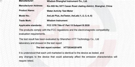 Fcc Certification For Awlab Plus Awlab Awtester Awtester Water Activity
