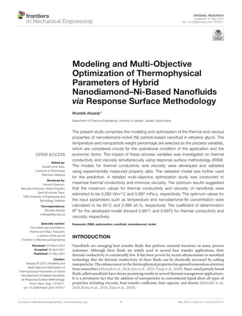 Pdf Modeling And Multi Objective Optimization Of Thermophysical
