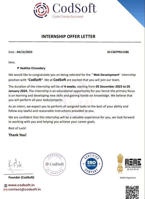 P Veditha Chowdary On Linkedin Internship Codsoft Webdevelopment