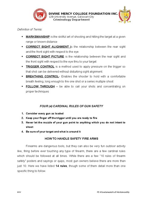 Fundamentals Of Markmanship 129 University Avenue Caloocan City