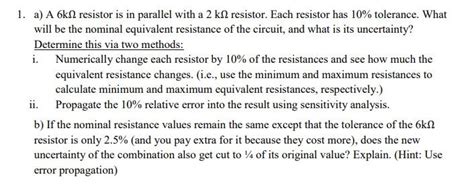 Solved a A kΩ resistor is in parallel with a kΩ Chegg