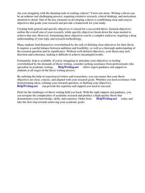 How To Make General And Specific Objectives In Thesis Pdf Thesis Essays