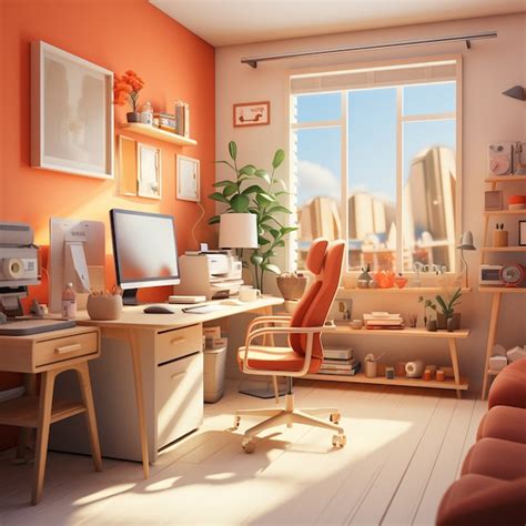 방에 책상이 있는 3d 컴퓨터 워크스테이션 무료 사진