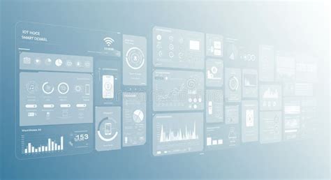 Digital Dashboard Interface With Multiple Panels Showcasing Various Data Analytics Stock
