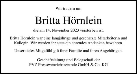 Traueranzeigen Von Britta Hörnlein Trauer Anzeigen De