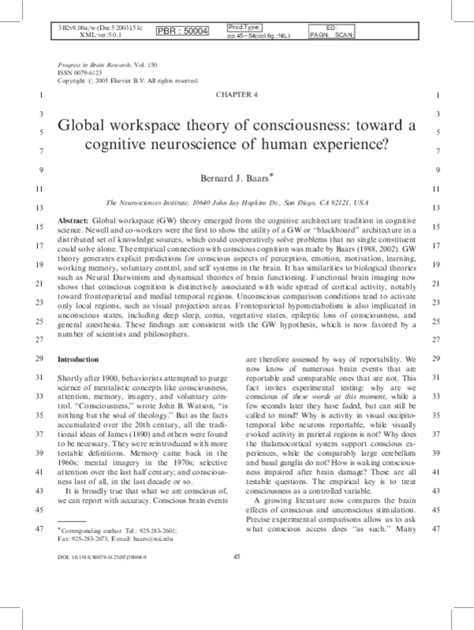 Pdf Global Workspace Theory Of Consciousness Toward A Cognitive Neuroscience Of Human Experience