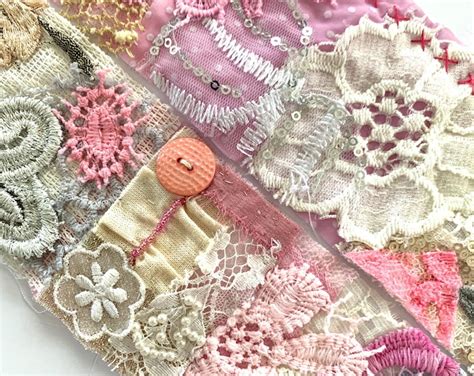 6 Fabric Snippets Clusters Tags Shabby Chic Mindful Slow Stitching