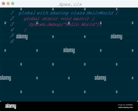 Apex Language Hello World Program Sample In Editor Window Illustration
