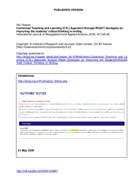 Pdf Published Version Abu Nawas Contextual Teaching And Learning Ctl Approach Through React