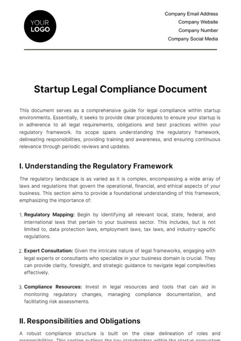 Free Startup Legal Compliance Document Template To Edit Online