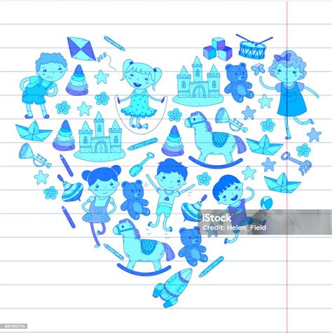 유치원 유치원 보육원 교육 어린이 낙서 패턴 아이 놀이 공부 하는 남자와 여자와 아이 드로잉 아이콘 공간 모험 탐험 상상력 개념 2 3 살에 대한 스톡 벡터 아트 및 기타