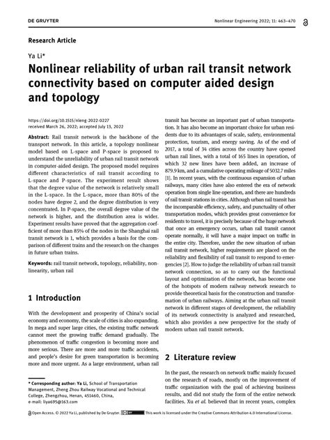 Pdf Nonlinear Reliability Of Urban Rail Transit Network Connectivity