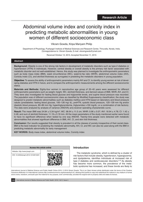 pdf abdominal volume index and conicity index in predicting metabolic