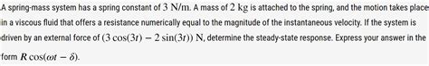 Solved A Spring Mass System Has A Spring Constant Of 3 N M