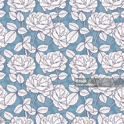 벡터 꽃과 매끄러운 패턴을 남깁니다 장미 꽃 윤곽 스케치의 손으로 그린 가지 여름 정원 장미 꽃의 아름다운 꽃다발 빈티지 꽃 배경 식물 벽지 개화기에 대한 스톡 벡터 아트