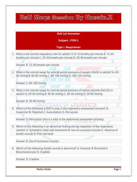 respiration mcqs by medico slides pdf breathing respiratory system